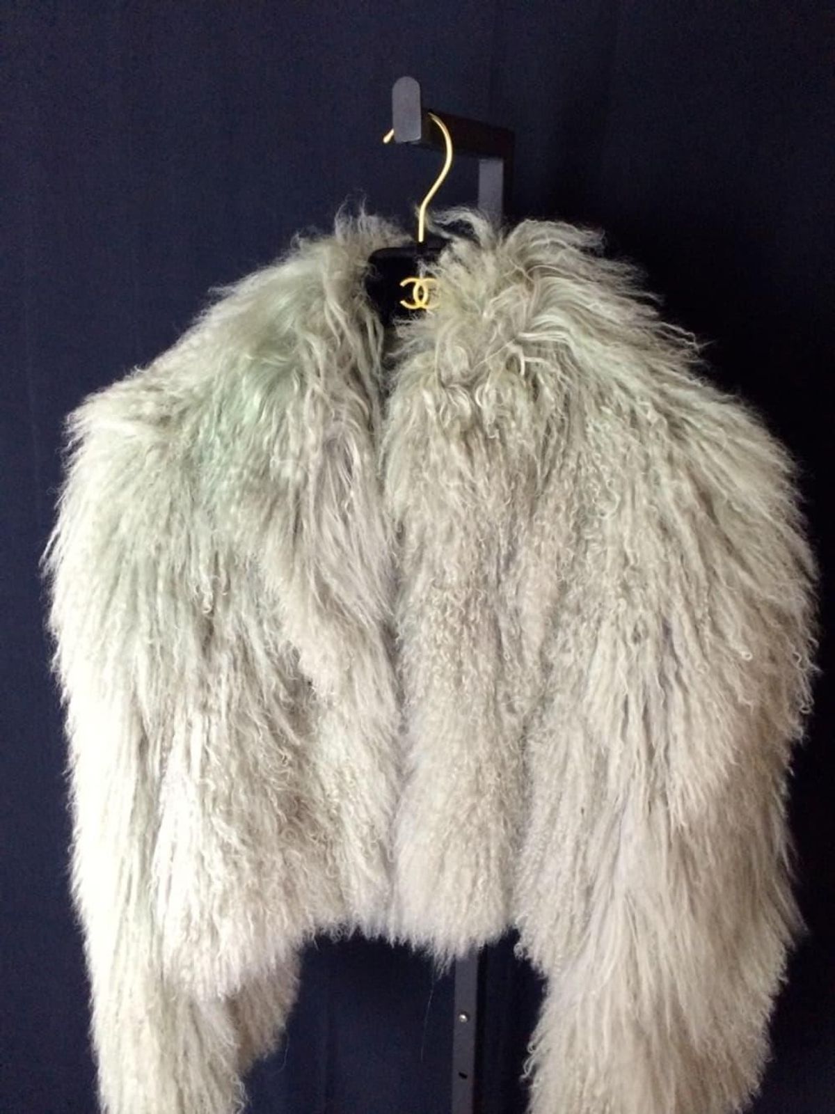 Chanel cropped gray Mongolian lamb fur jacket, size 4, $2,000 ...