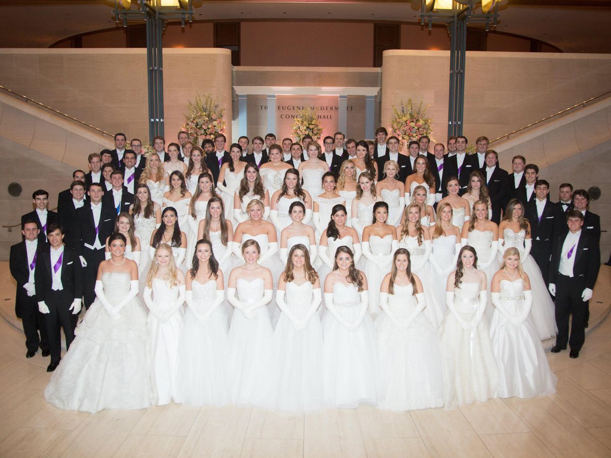 2015 DSOL debutantes with honor guards. - CultureMap Dallas