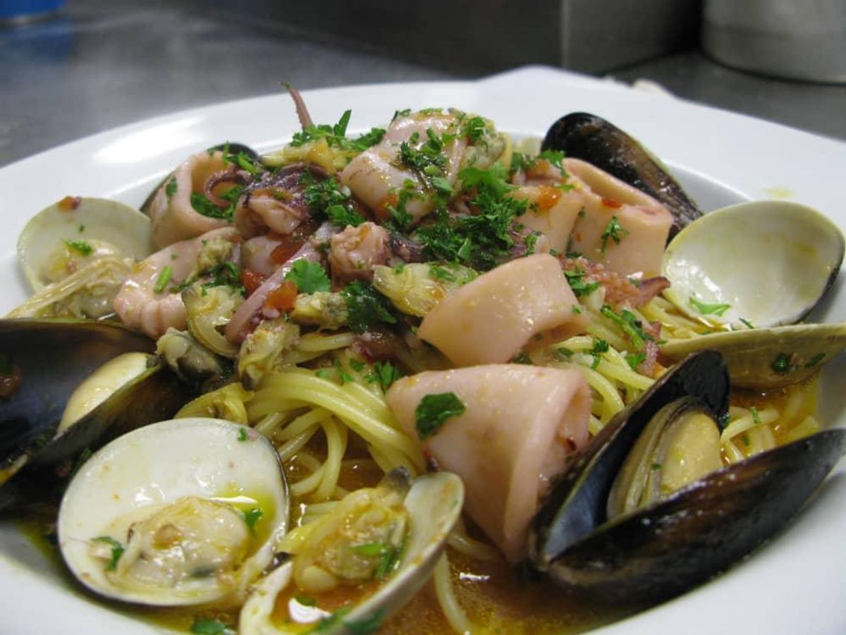 La Perla's linguine with seafood. - CultureMap Dallas