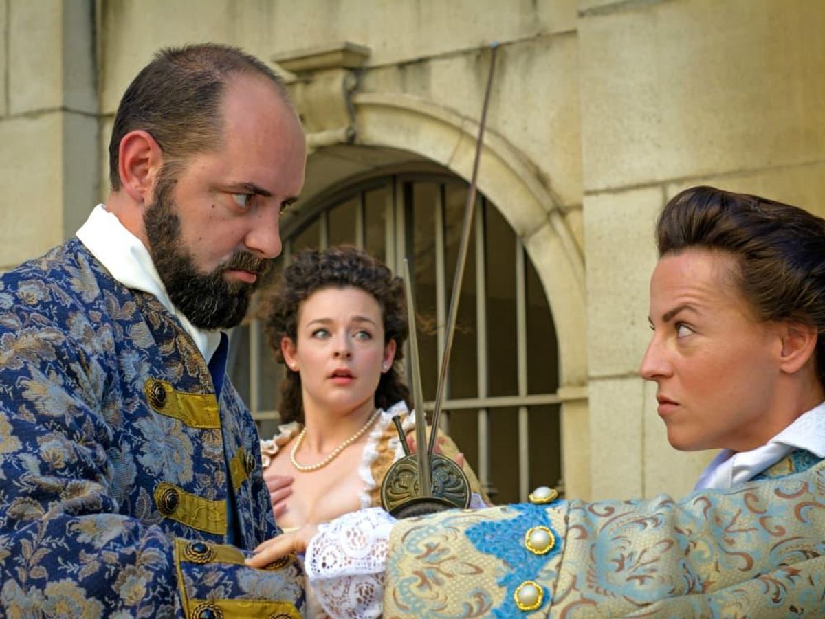 Chad Gowen Spear (Bernard), Amber Marie Flores (Constance), and ...