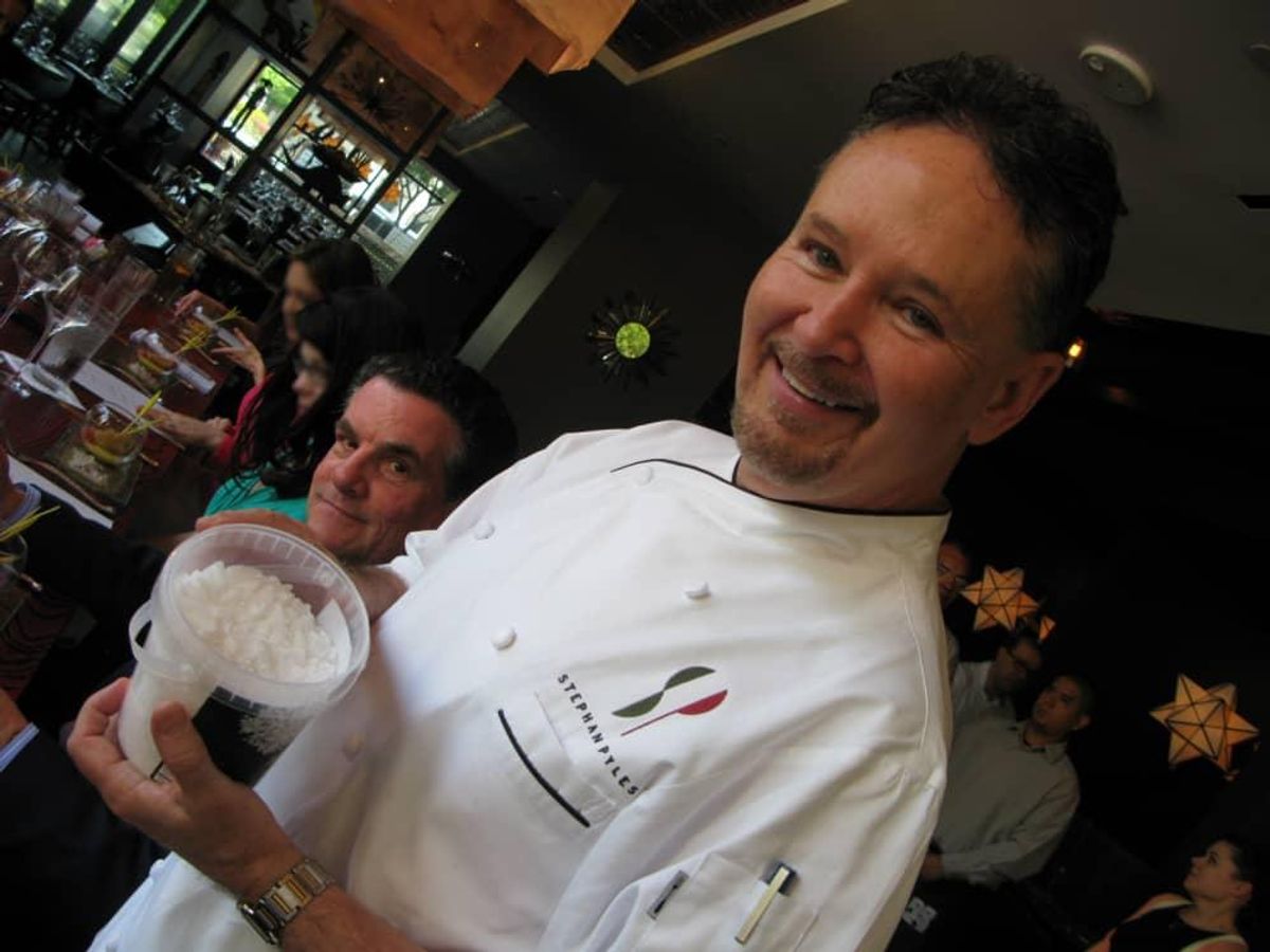 Chef Stephan Pyles with large-flaked salt. - CultureMap Dallas